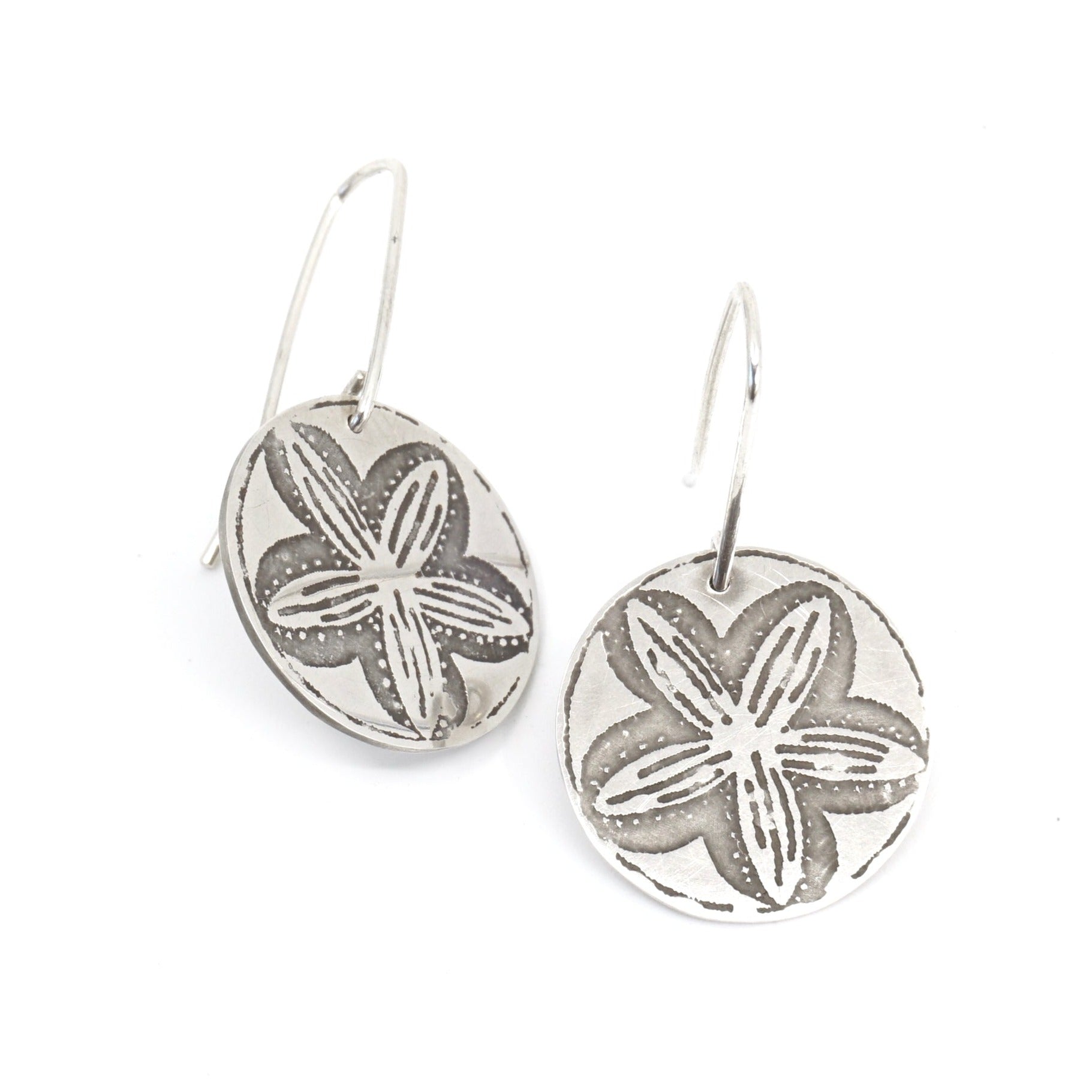 Running Marsh Flower Etched Round Sterling Silver Drop Earrings – Ange ...